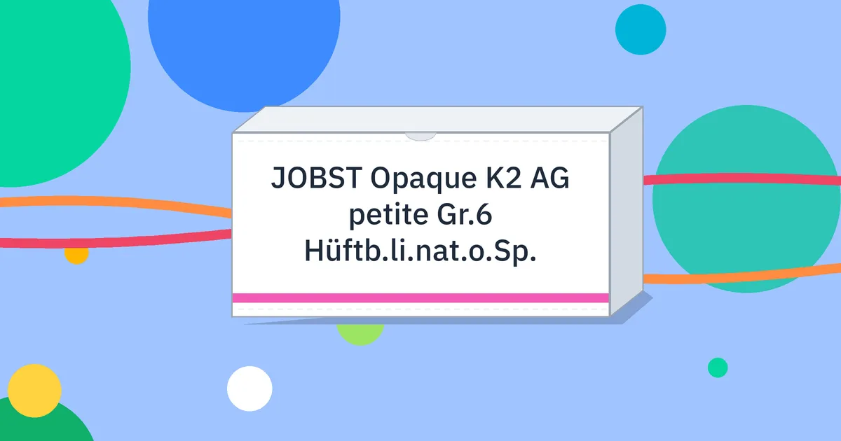 Symbolbild: Packung mit der Aufschrift JOBST Opaque K2 AG petite Gr.6 Hüftb.li.nat.o.Sp. (PZN 13114082) – Verfügbarkeit und Bezug in Apotheken in Frankfurt am Main