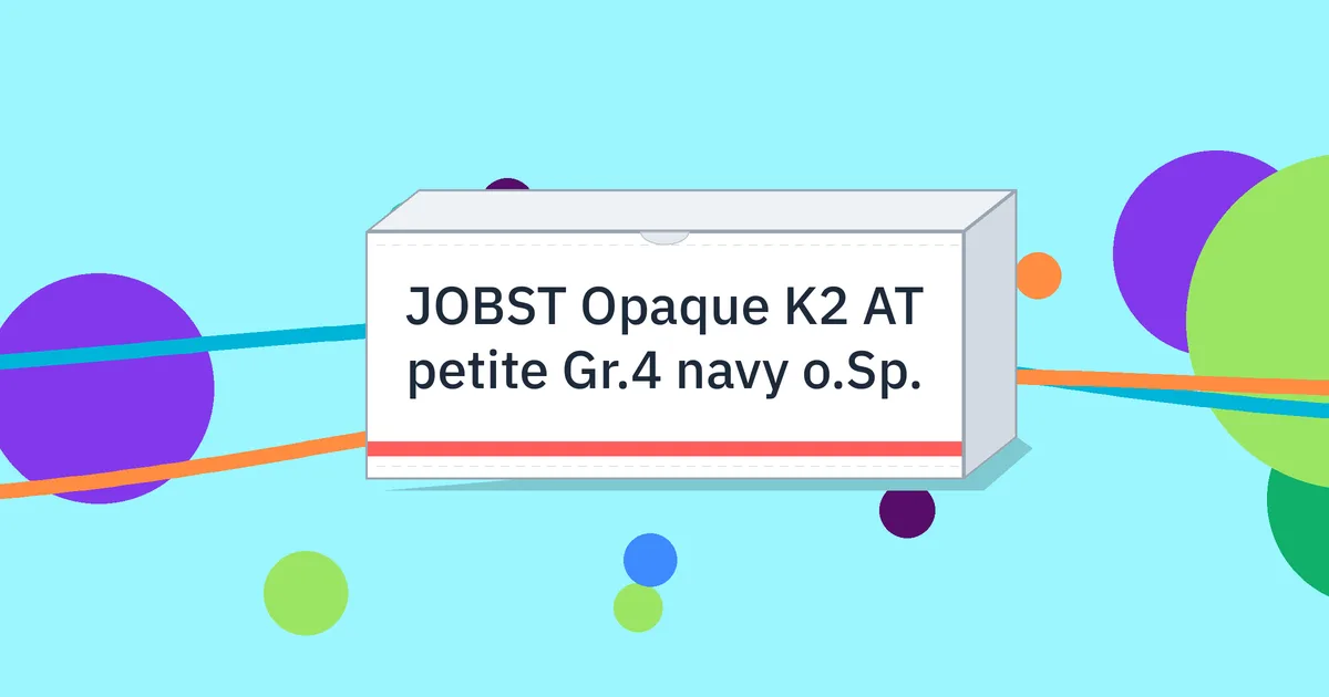 Symbolbild: Packung mit der Aufschrift JOBST Opaque K2 AT petite Gr.4 navy o.Sp. (PZN 13119748) – Verfügbarkeit und Bezug in Apotheken in Frankfurt am Main