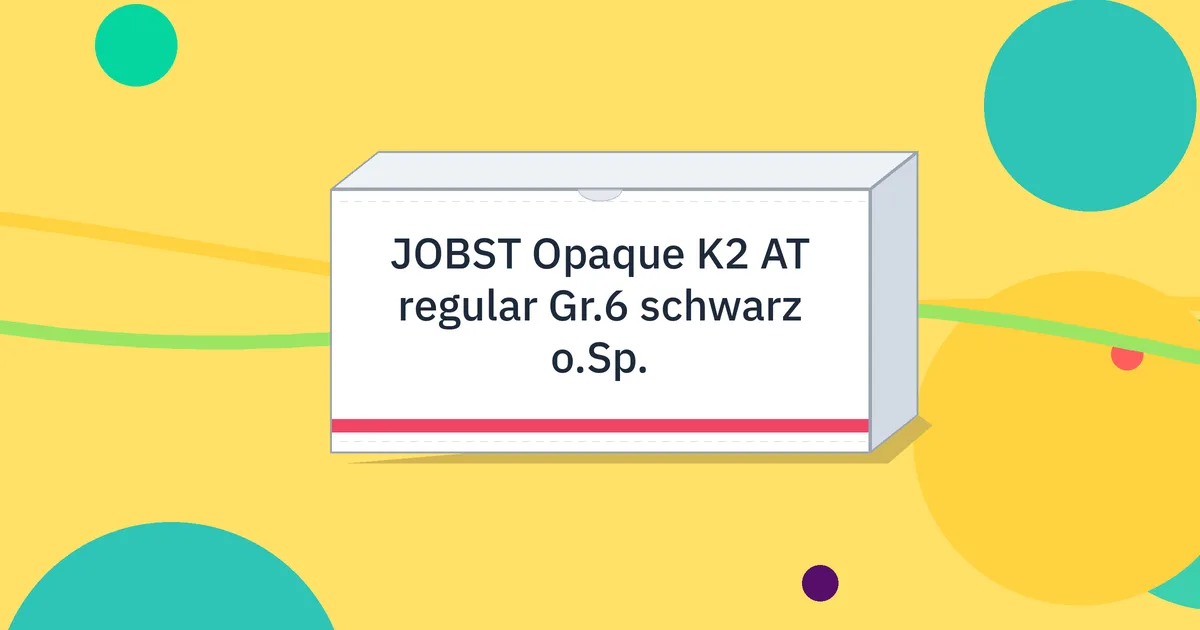 Symbolbild: Packung mit der Aufschrift JOBST Opaque K2 AT regular Gr.6 schwarz o.Sp. (PZN 11257328) – Verfügbarkeit und Bezug in Apotheken in Frankfurt am Main