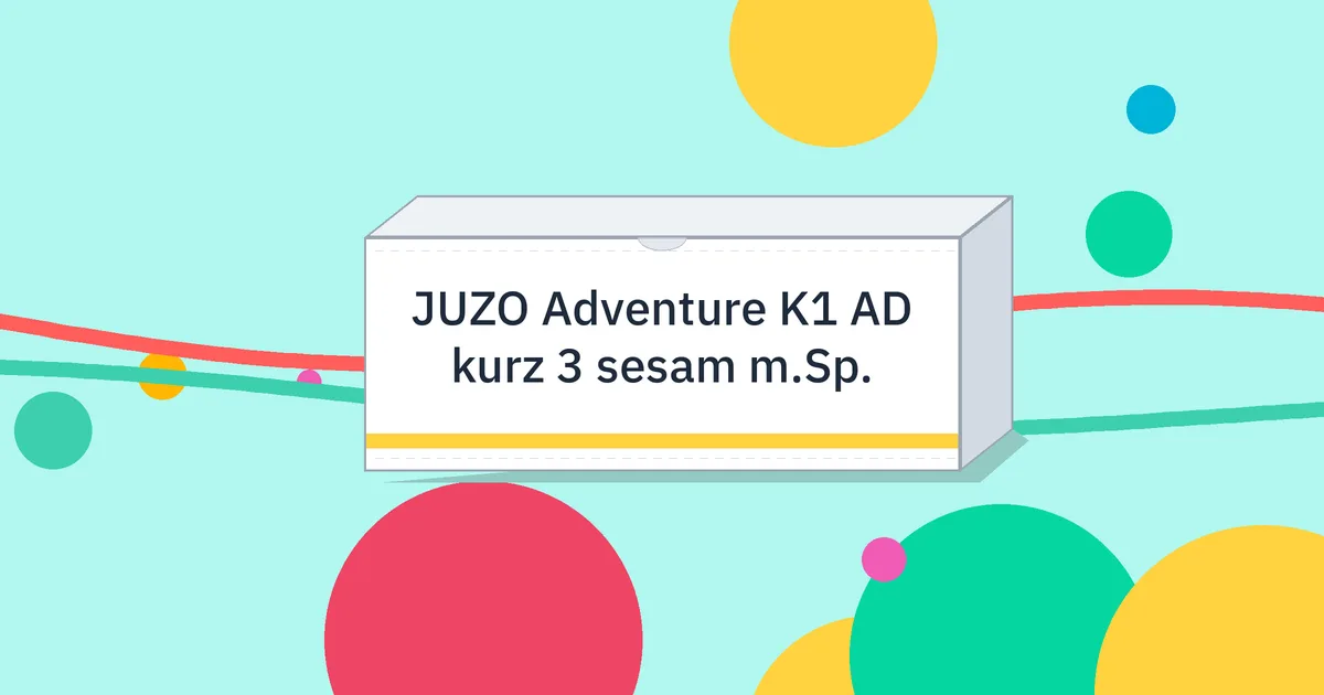 Symbolbild: Packung mit der Aufschrift JUZO Adventure K1 AD kurz 3 sesam m.Sp. (PZN 16493625) – Verfügbarkeit und Bezug in Apotheken in Frankfurt am Main