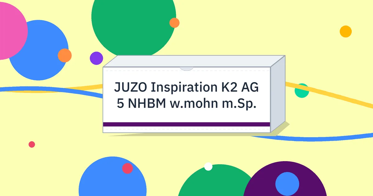 Symbolbild: Packung mit der Aufschrift JUZO Inspiration K2 AG 5 NHBM w.mohn m.Sp. (PZN 14918730) – Verfügbarkeit und Bezug in Apotheken in Frankfurt am Main
