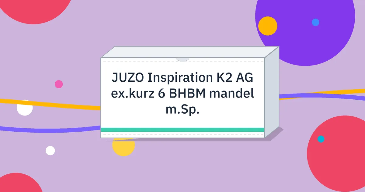 Symbolbild: Packung mit der Aufschrift JUZO Inspiration K2 AG ex.kurz 6 BHBM mandel m.Sp. (PZN 14876285) – Verfügbarkeit und Bezug in Apotheken in Frankfurt am Main