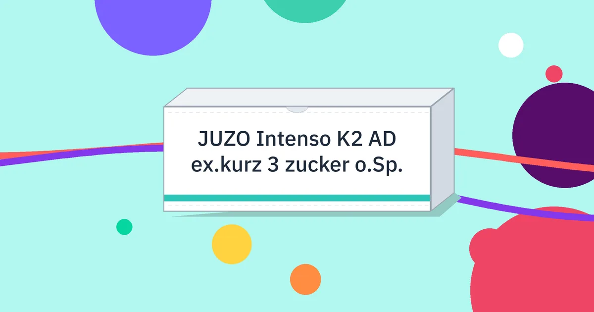 Symbolbild: Packung mit der Aufschrift JUZO Intenso K2 AD ex.kurz 3 zucker o.Sp. (PZN 18618367) – Verfügbarkeit und Bezug in Apotheken in Frankfurt am Main