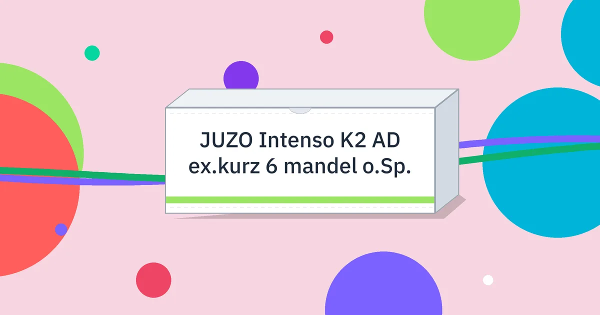 Symbolbild: Packung mit der Aufschrift JUZO Intenso K2 AD ex.kurz 6 mandel o.Sp. (PZN 18618781) – Verfügbarkeit und Bezug in Apotheken in Frankfurt am Main