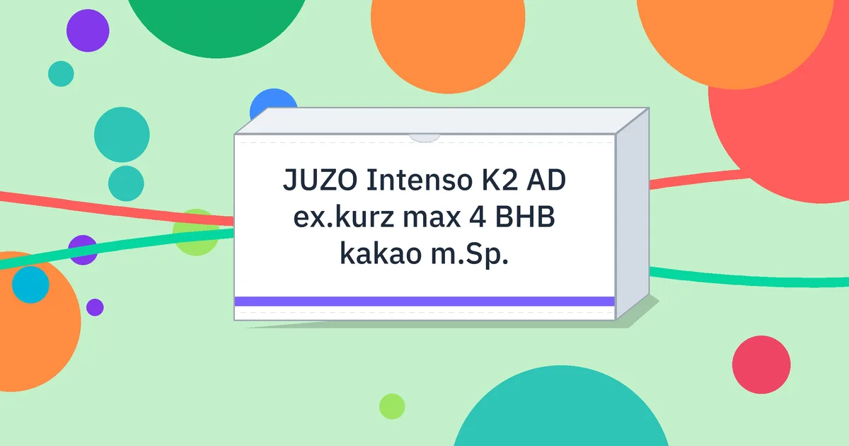 Symbolbild: Packung mit der Aufschrift JUZO Intenso K2 AD ex.kurz max 4 BHB kakao m.Sp. (PZN 18614205) – Verfügbarkeit und Bezug in Apotheken in Frankfurt am Main