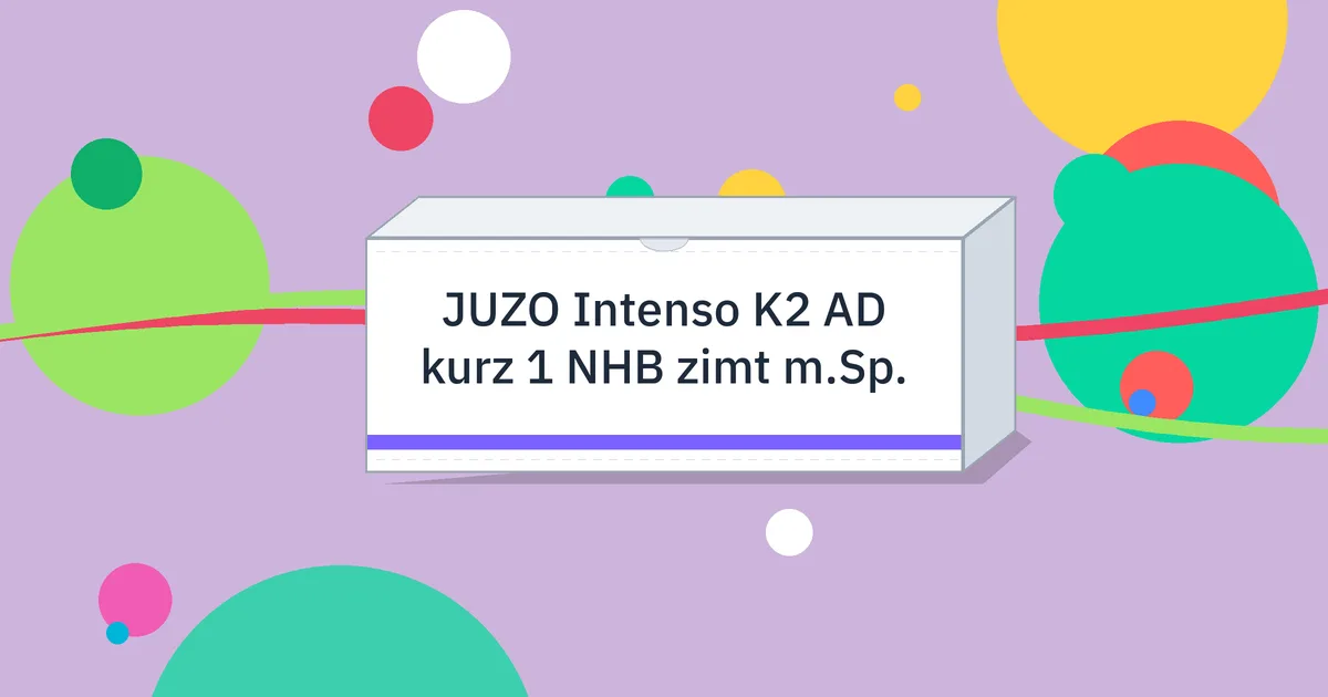 Symbolbild: Packung mit der Aufschrift JUZO Intenso K2 AD kurz 1 NHB zimt m.Sp. (PZN 18610868) – Verfügbarkeit und Bezug in Apotheken in Frankfurt am Main