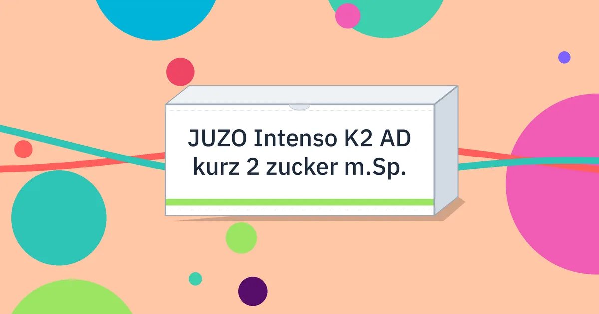 Symbolbild: Packung mit der Aufschrift JUZO Intenso K2 AD kurz 2 zucker m.Sp. (PZN 18607205) – Verfügbarkeit und Bezug in Apotheken in Frankfurt am Main