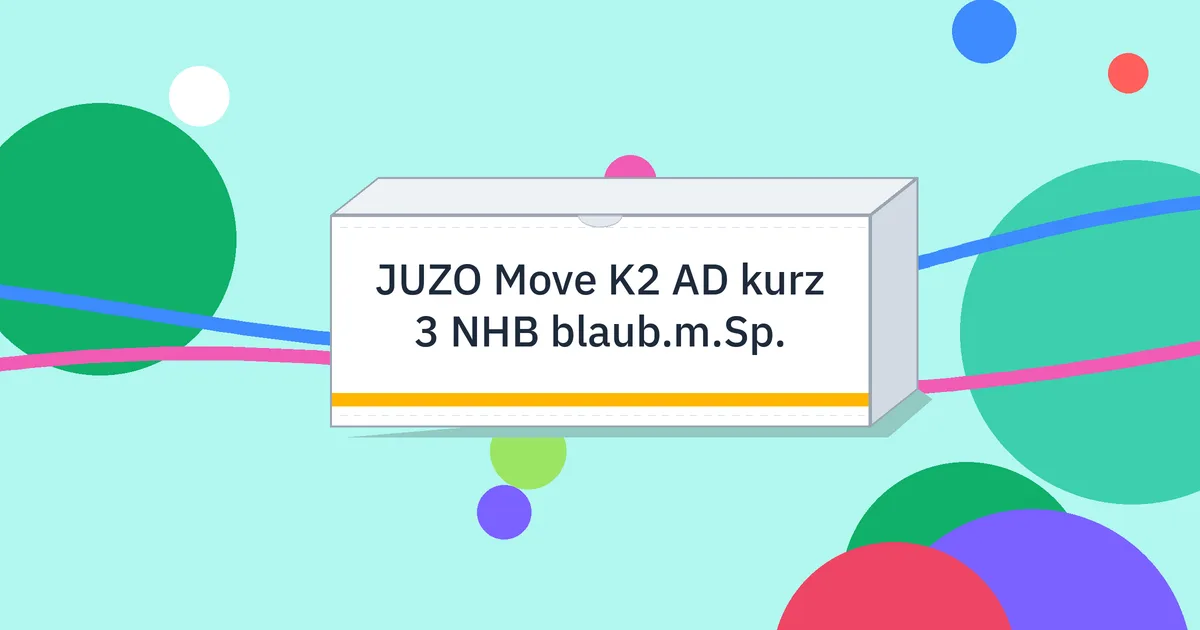Symbolbild: Packung mit der Aufschrift JUZO Move K2 AD kurz 3 NHB blaub.m.Sp. (PZN 18540398) – Verfügbarkeit und Bezug in Apotheken in Frankfurt am Main