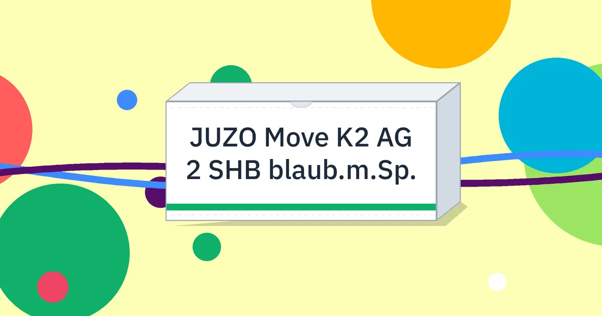 Symbolbild: Packung mit der Aufschrift JUZO Move K2 AG 2 SHB blaub.m.Sp. (PZN 18555537) – Verfügbarkeit und Bezug in Apotheken in Frankfurt am Main