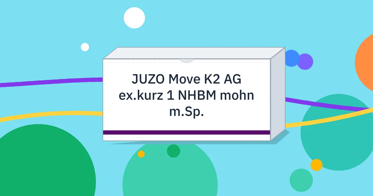 Symbolbild: Packung mit der Aufschrift JUZO Move K2 AG ex.kurz 1 NHBM mohn m.Sp. (PZN 18562833) – Verfügbarkeit und Bezug in Apotheken in Frankfurt am Main