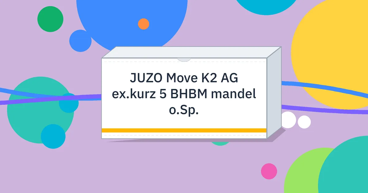 Symbolbild: Packung mit der Aufschrift JUZO Move K2 AG ex.kurz 5 BHBM mandel o.Sp. (PZN 16648393) – Verfügbarkeit und Bezug in Apotheken in Frankfurt am Main