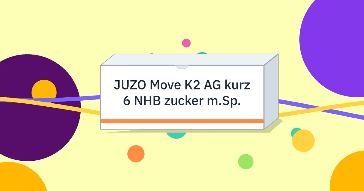Symbolbild: Packung mit der Aufschrift JUZO Move K2 AG kurz 6 NHB zucker m.Sp. (PZN 18527653) – Verfügbarkeit und Bezug in Apotheken in Frankfurt am Main