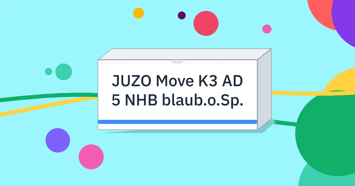 Symbolbild: Packung mit der Aufschrift JUZO Move K3 AD 5 NHB blaub.o.Sp. (PZN 18571393) – Verfügbarkeit und Bezug in Apotheken in Frankfurt am Main