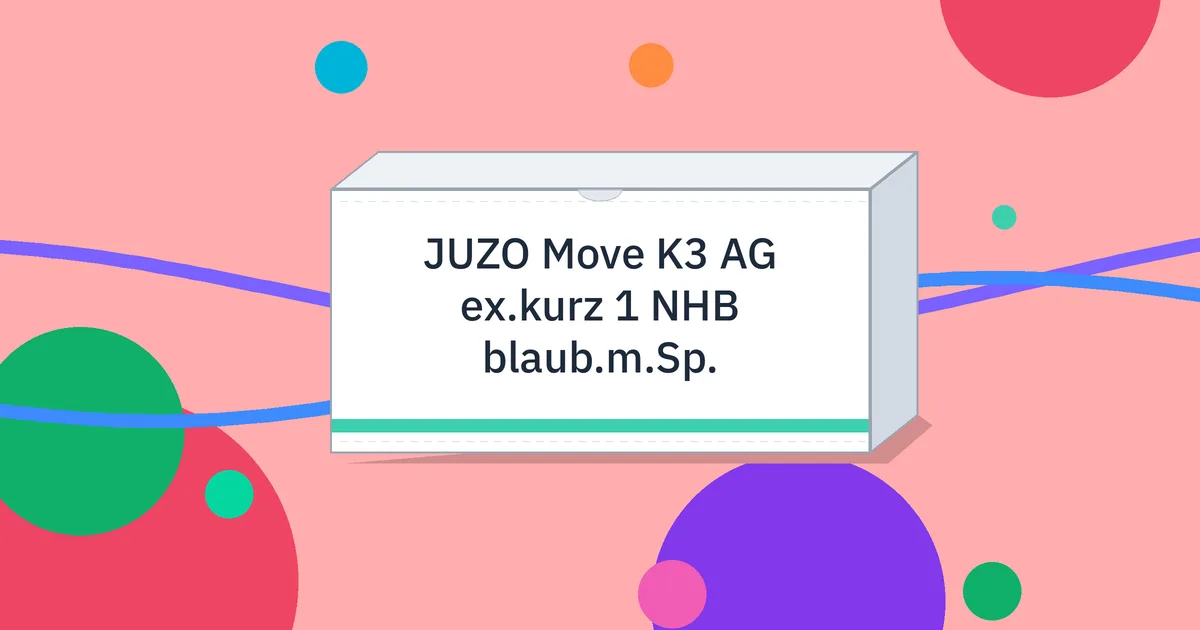 Symbolbild: Packung mit der Aufschrift JUZO Move K3 AG ex.kurz 1 NHB blaub.m.Sp. (PZN 18594922) – Verfügbarkeit und Bezug in Apotheken in Frankfurt am Main