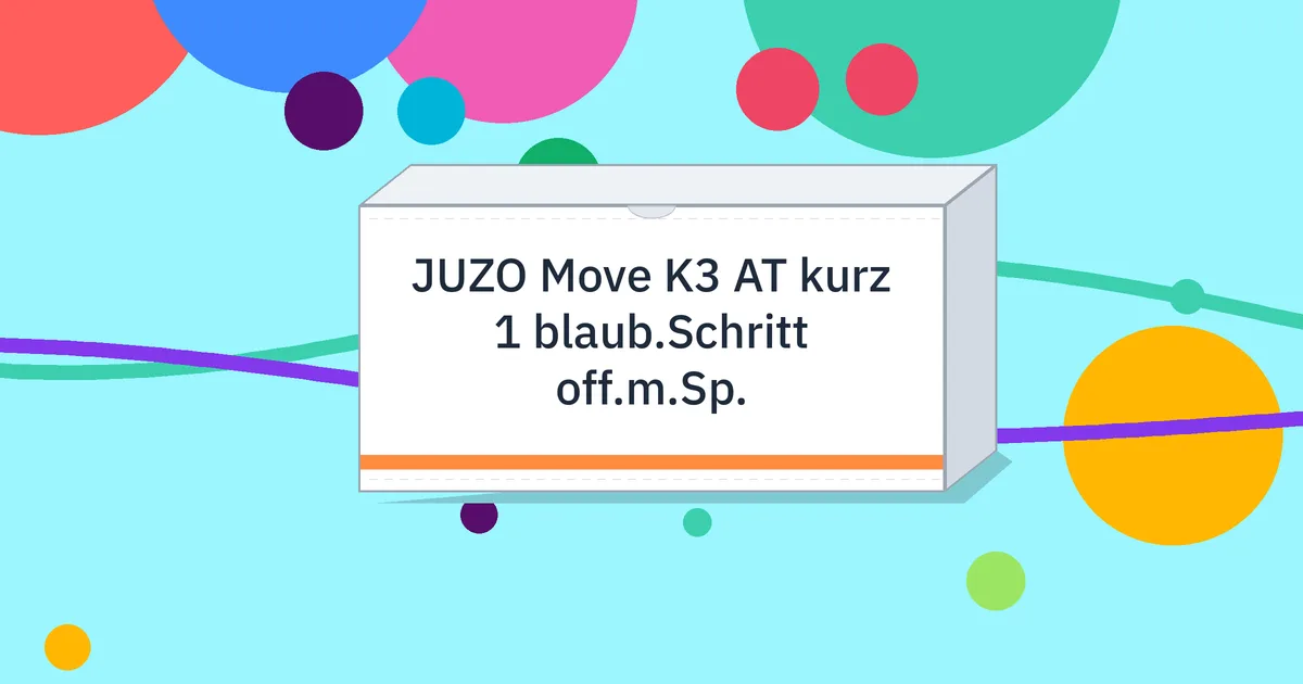 Symbolbild: Packung mit der Aufschrift JUZO Move K3 AT kurz 1 blaub.Schritt off.m.Sp. (PZN 20683691) – Verfügbarkeit und Bezug in Apotheken in Frankfurt am Main
