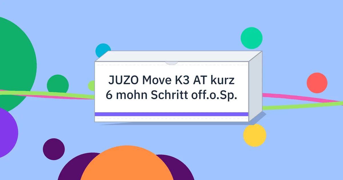 Symbolbild: Packung mit der Aufschrift JUZO Move K3 AT kurz 6 mohn Schritt off.o.Sp. (PZN 20685425) – Verfügbarkeit und Bezug in Apotheken in Frankfurt am Main