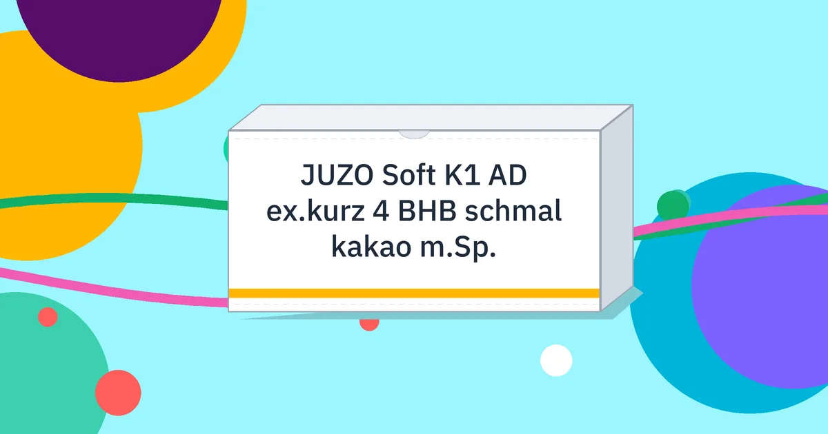 Symbolbild: Packung mit der Aufschrift JUZO Soft K1 AD ex.kurz 4 BHB schmal kakao m.Sp. (PZN 15462717) – Verfügbarkeit und Bezug in Apotheken in Frankfurt am Main
