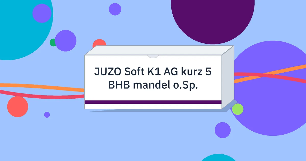 Symbolbild: Packung mit der Aufschrift JUZO Soft K1 AG kurz 5 BHB mandel o.Sp. (PZN 14823076) – Verfügbarkeit und Bezug in Apotheken in Frankfurt am Main