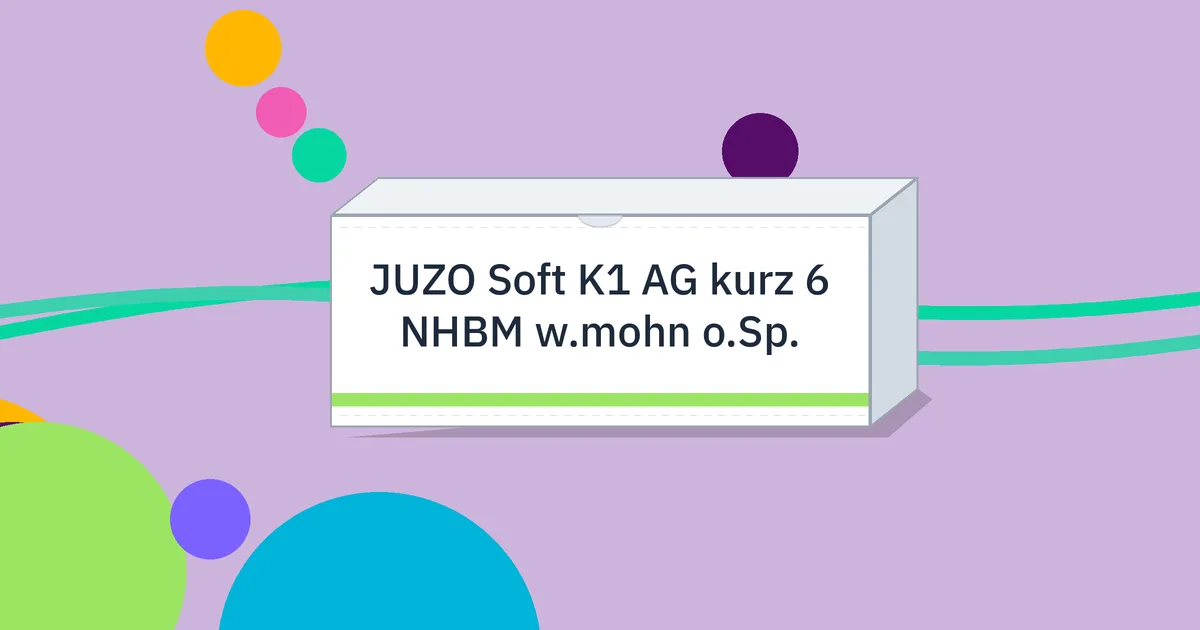 Symbolbild: Packung mit der Aufschrift JUZO Soft K1 AG kurz 6 NHBM w.mohn o.Sp. (PZN 14996635) – Verfügbarkeit und Bezug in Apotheken in Frankfurt am Main