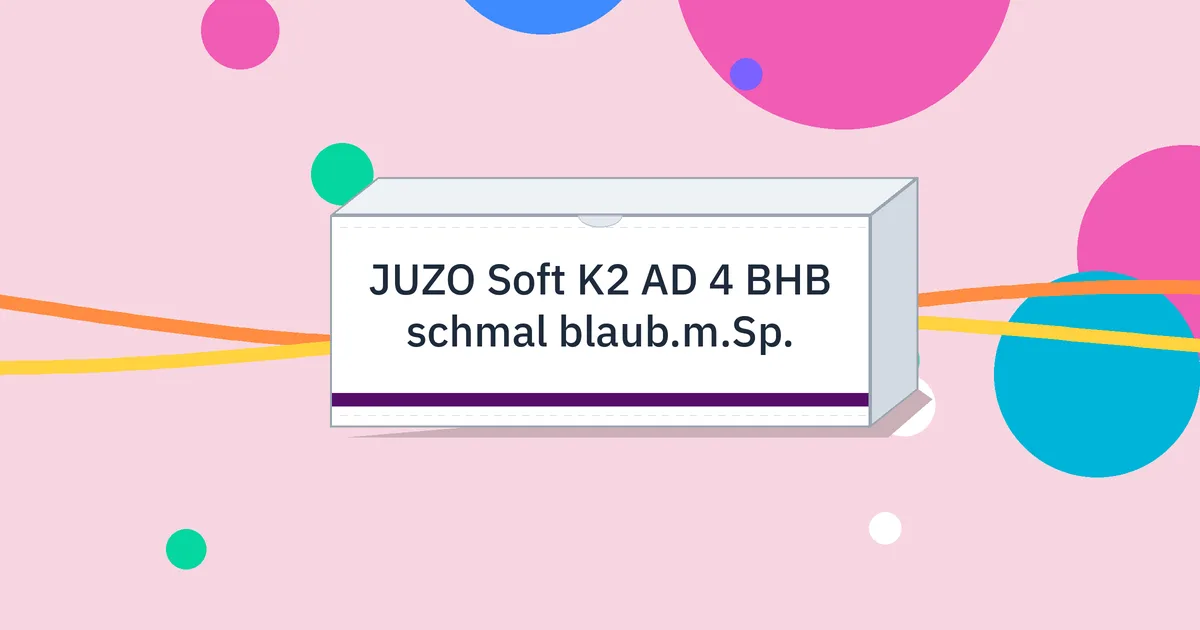 Symbolbild: Packung mit der Aufschrift JUZO Soft K2 AD 4 BHB schmal blaub.m.Sp. (PZN 15465213) – Verfügbarkeit und Bezug in Apotheken in Frankfurt am Main