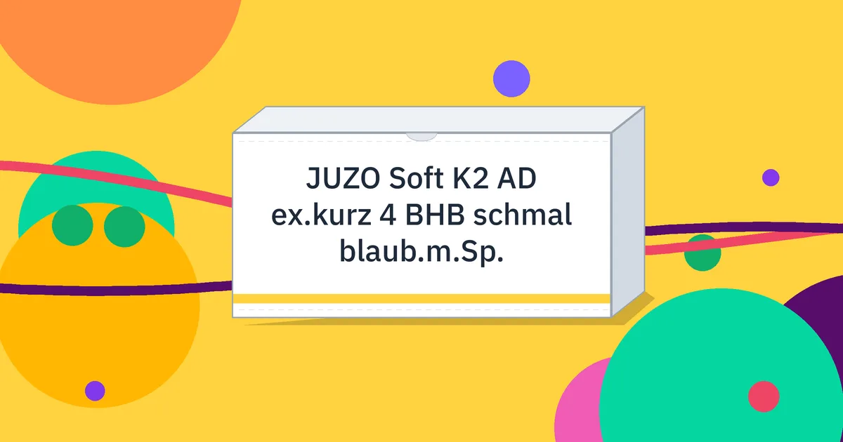 Symbolbild: Packung mit der Aufschrift JUZO Soft K2 AD ex.kurz 4 BHB schmal blaub.m.Sp. (PZN 15466514) – Verfügbarkeit und Bezug in Apotheken in Frankfurt am Main