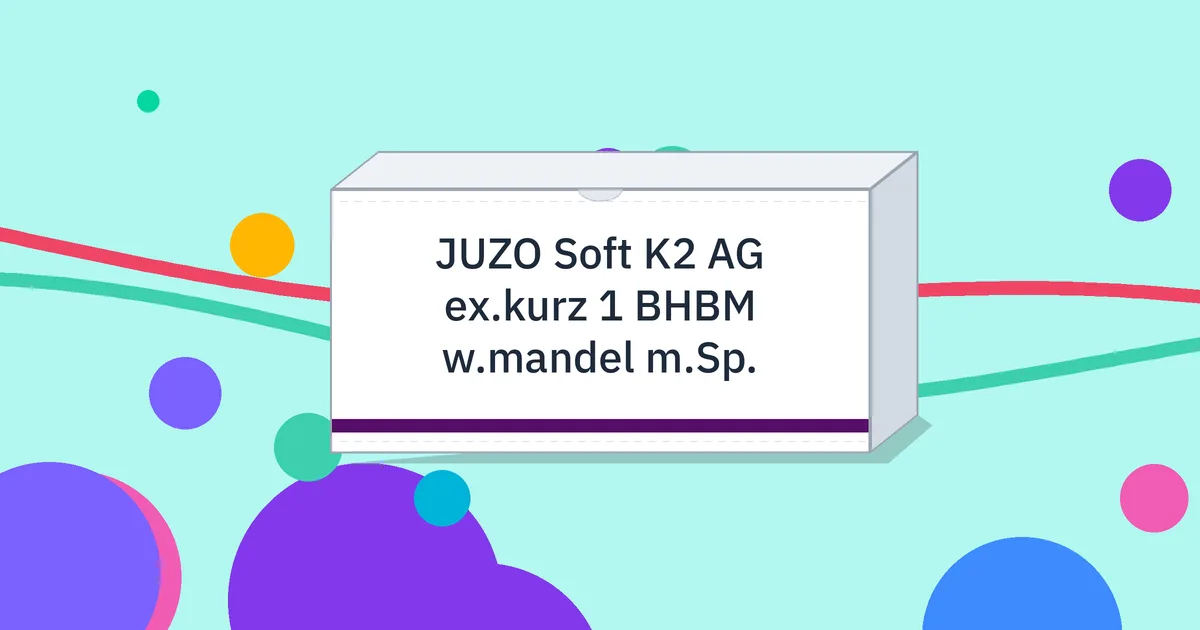 Symbolbild: Packung mit der Aufschrift JUZO Soft K2 AG ex.kurz 1 BHBM w.mandel m.Sp. (PZN 14868311) – Verfügbarkeit und Bezug in Apotheken in Frankfurt am Main