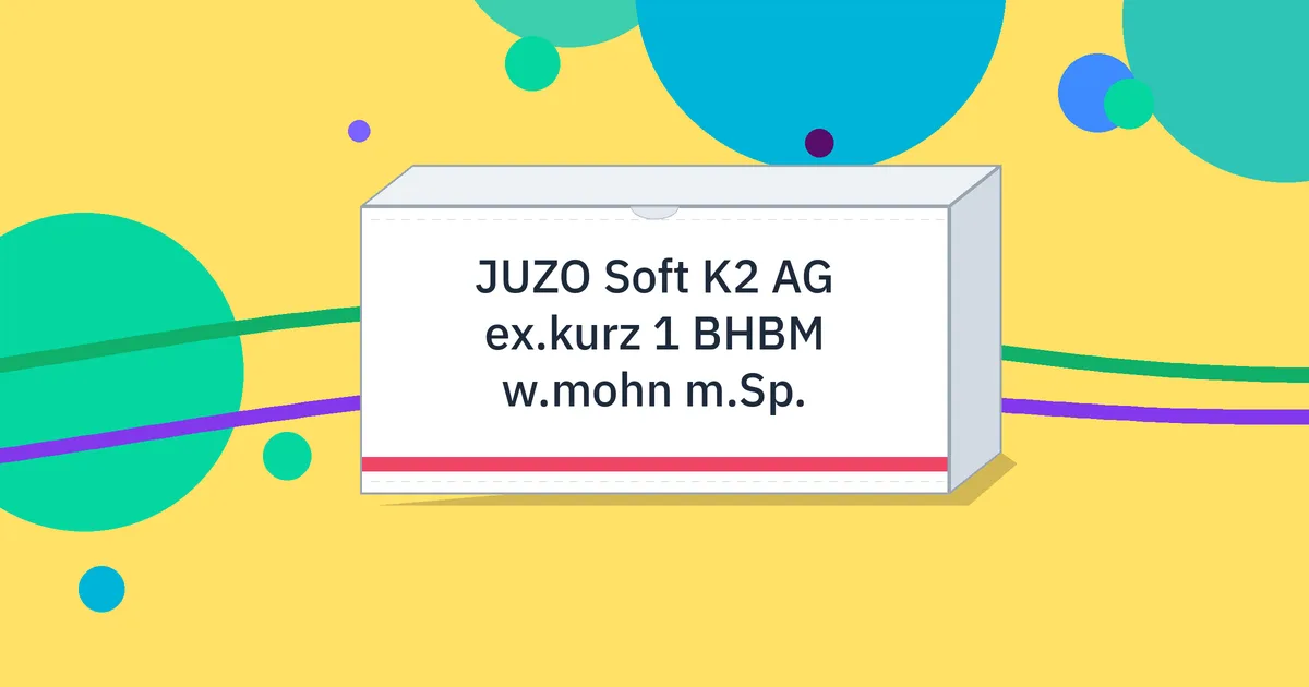 Symbolbild: Packung mit der Aufschrift JUZO Soft K2 AG ex.kurz 1 BHBM w.mohn m.Sp. (PZN 14868386) – Verfügbarkeit und Bezug in Apotheken in Frankfurt am Main