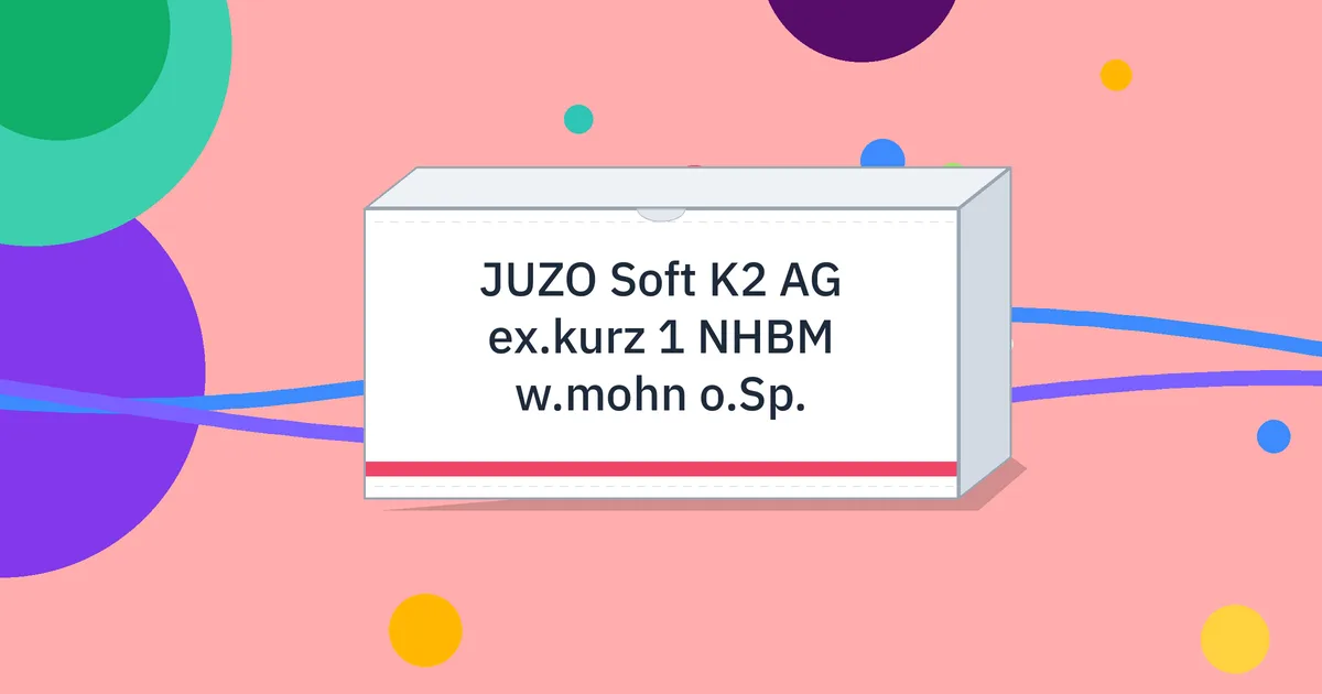 Symbolbild: Packung mit der Aufschrift JUZO Soft K2 AG ex.kurz 1 NHBM w.mohn o.Sp. (PZN 15001991) – Verfügbarkeit und Bezug in Apotheken in Frankfurt am Main