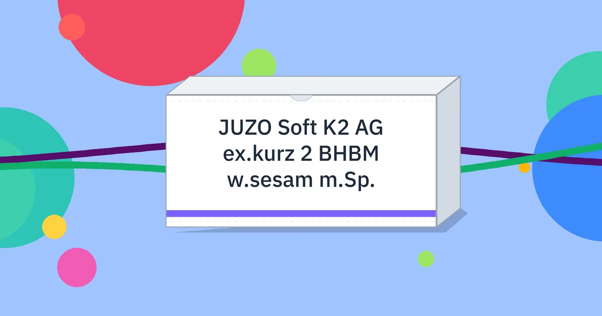 Symbolbild: Packung mit der Aufschrift JUZO Soft K2 AG ex.kurz 2 BHBM w.sesam m.Sp. (PZN 14868104) – Verfügbarkeit und Bezug in Apotheken in Frankfurt am Main