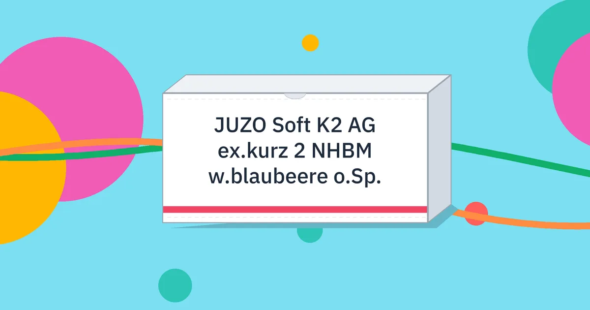 Symbolbild: Packung mit der Aufschrift JUZO Soft K2 AG ex.kurz 2 NHBM w.blaubeere o.Sp. (PZN 15021574) – Verfügbarkeit und Bezug in Apotheken in Frankfurt am Main