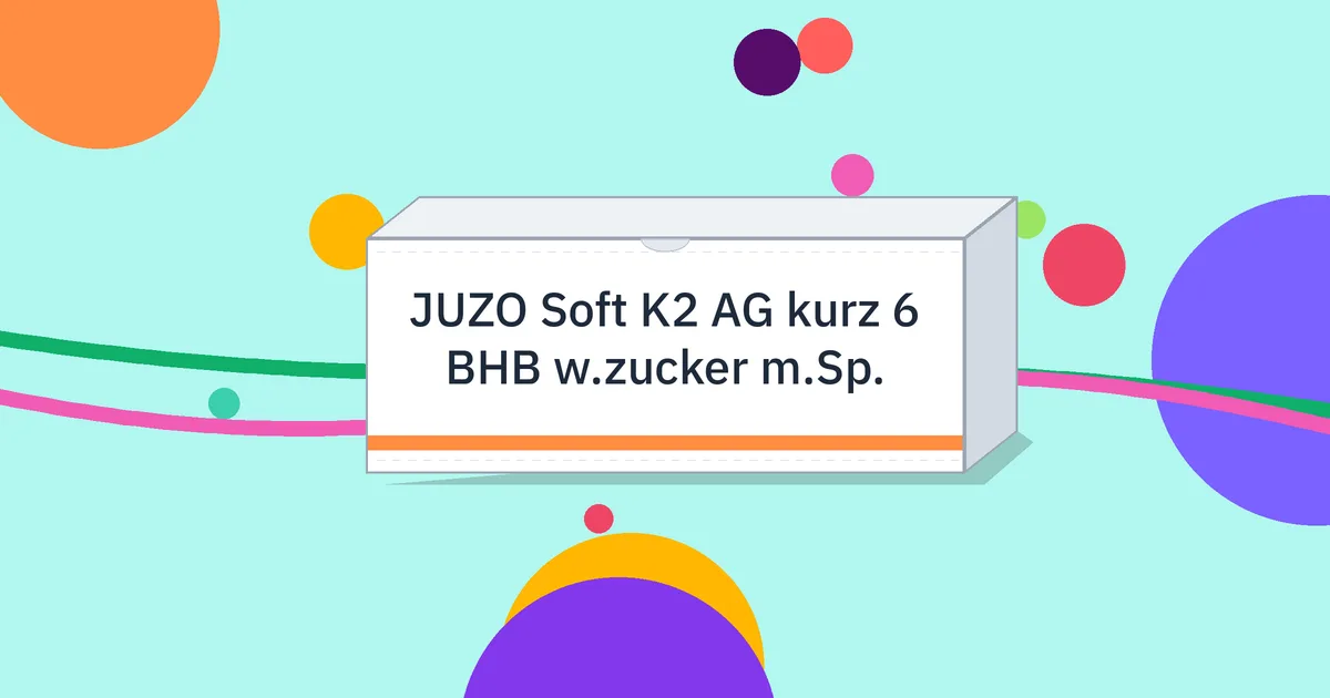 Symbolbild: Packung mit der Aufschrift JUZO Soft K2 AG kurz 6 BHB w.zucker m.Sp. (PZN 14841832) – Verfügbarkeit und Bezug in Apotheken in Frankfurt am Main