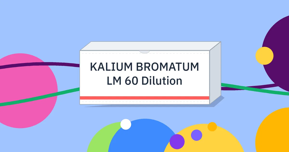 Symbolbild: Packung mit der Aufschrift KALIUM BROMATUM LM 60 Dilution (PZN 12918105) – Verfügbarkeit und Bezug in Apotheken in Frankfurt am Main