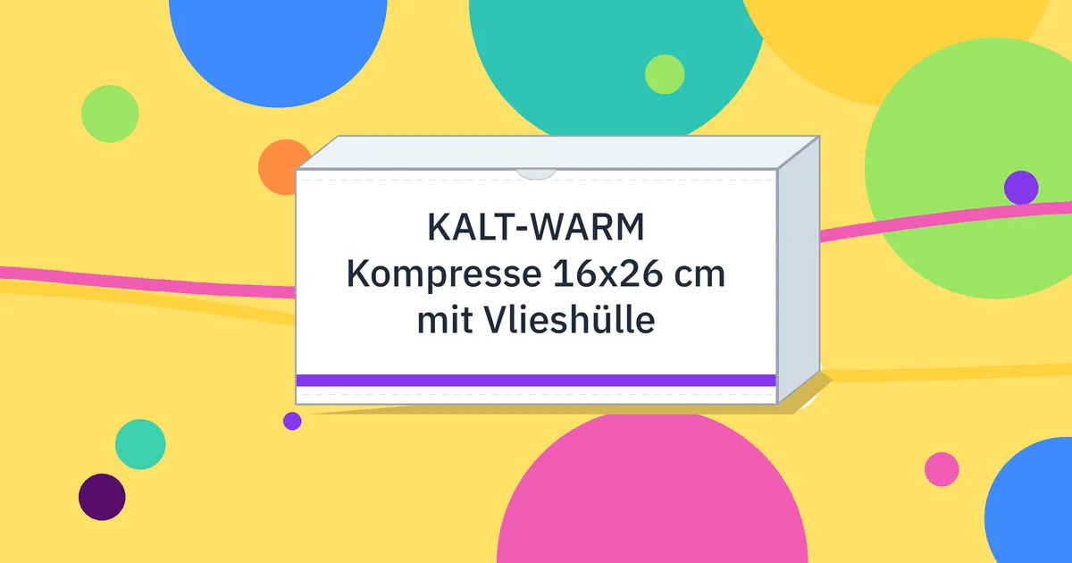 Symbolbild: Packung mit der Aufschrift KALT-WARM Kompresse 16x26 cm mit Vlieshülle (PZN 01988338) – Verfügbarkeit und Bezug in Apotheken in Frankfurt am Main
