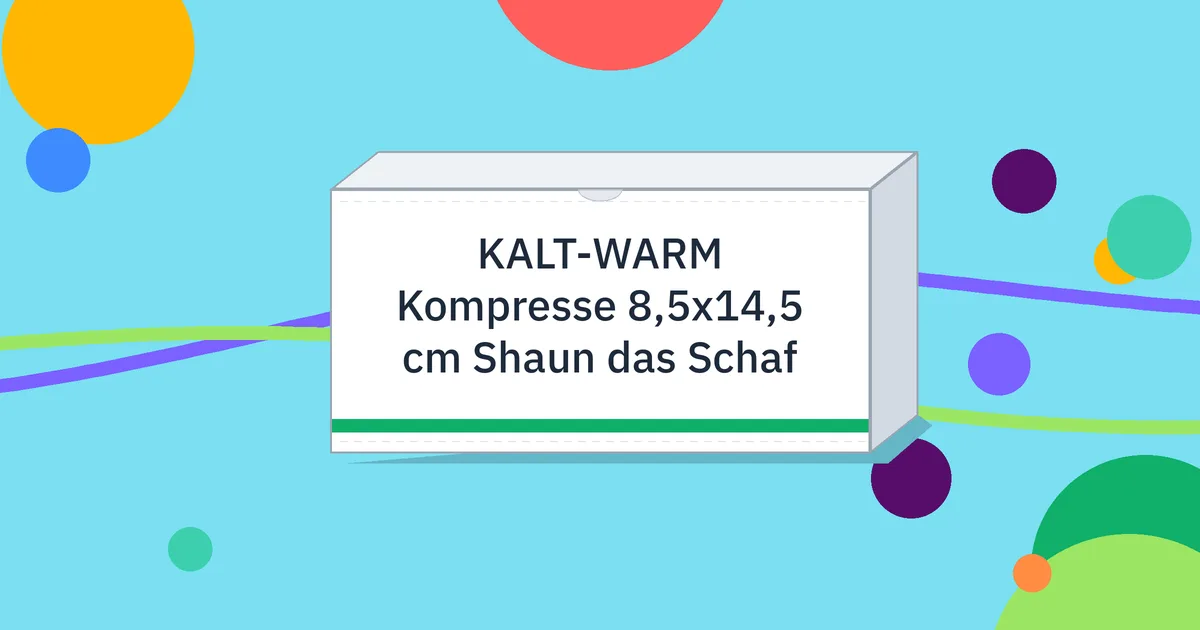 Symbolbild: Packung mit der Aufschrift KALT-WARM Kompresse 8,5x14,5 cm Shaun das Schaf (PZN 18270964) – Verfügbarkeit und Bezug in Apotheken in Frankfurt am Main
