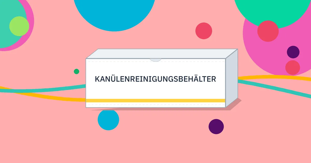 Symbolbild: Packung mit der Aufschrift KANÜLENREINIGUNGSBEHÄLTER (PZN 06726519) – Verfügbarkeit und Bezug in Apotheken in Frankfurt am Main