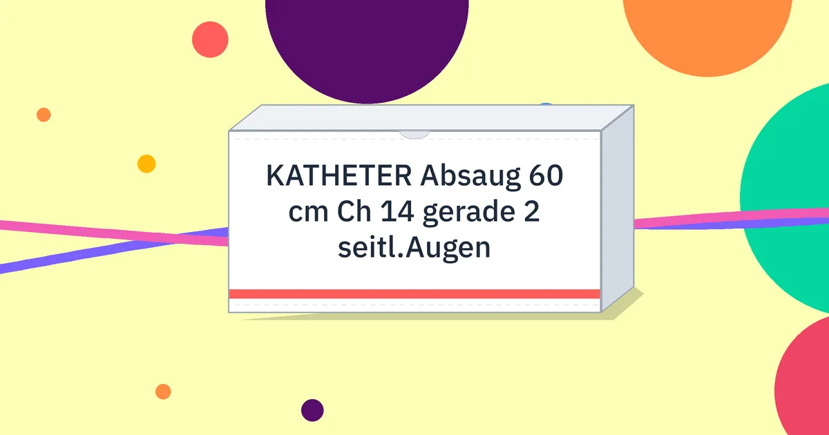 Symbolbild: Packung mit der Aufschrift KATHETER Absaug 60 cm Ch 14 gerade 2 seitl.Augen (PZN 03200952) – Verfügbarkeit und Bezug in Apotheken in Frankfurt am Main