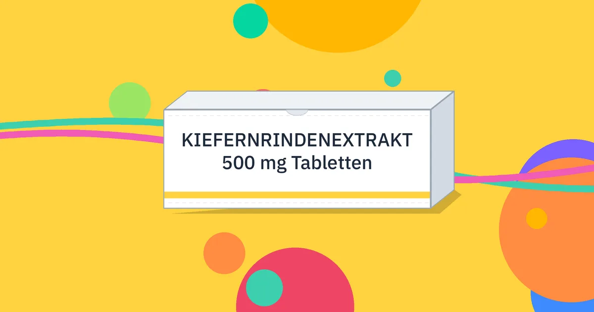 Symbolbild: Packung mit der Aufschrift KIEFERNRINDENEXTRAKT 500 mg Tabletten (PZN 17443894) – Verfügbarkeit und Bezug in Apotheken in Frankfurt am Main