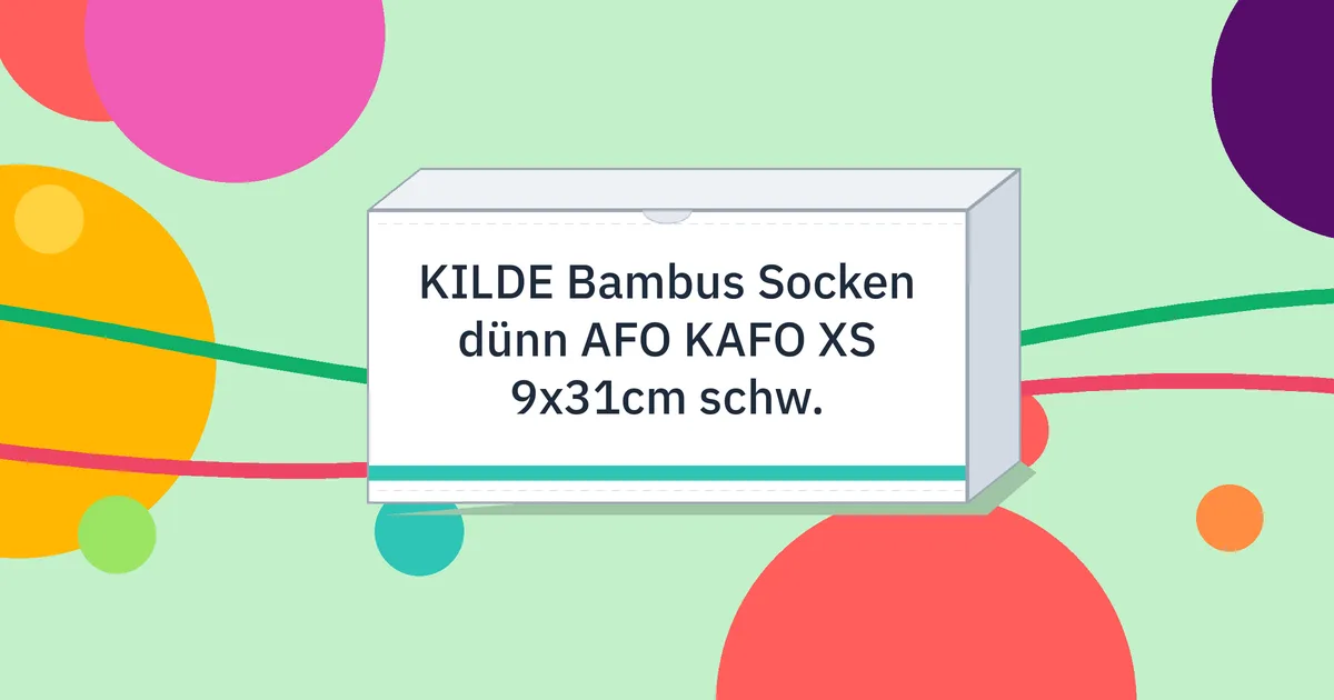 Symbolbild: Packung mit der Aufschrift KILDE Bambus Socken dünn AFO KAFO XS 9x31cm schw. (PZN 20798508) – Verfügbarkeit und Bezug in Apotheken in Frankfurt am Main