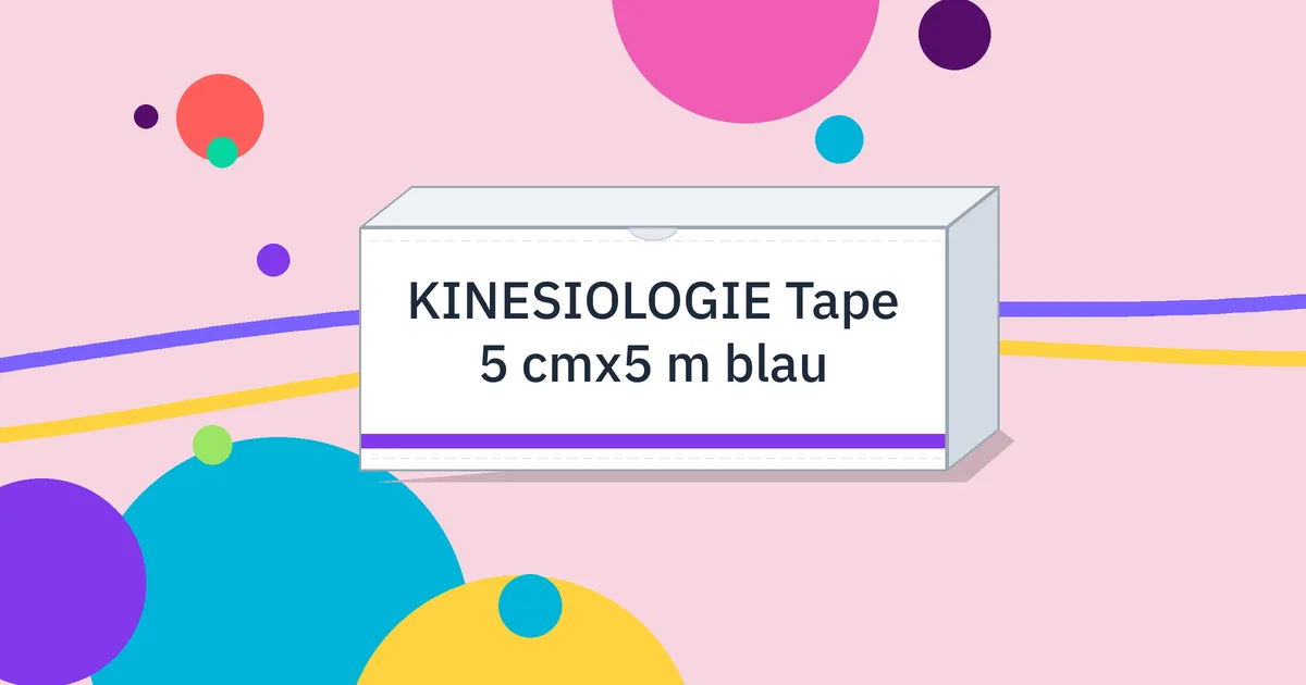 Symbolbild: Packung mit der Aufschrift KINESIOLOGIE Tape 5 cmx5 m blau (PZN 10760002) – Verfügbarkeit und Bezug in Apotheken in Frankfurt am Main