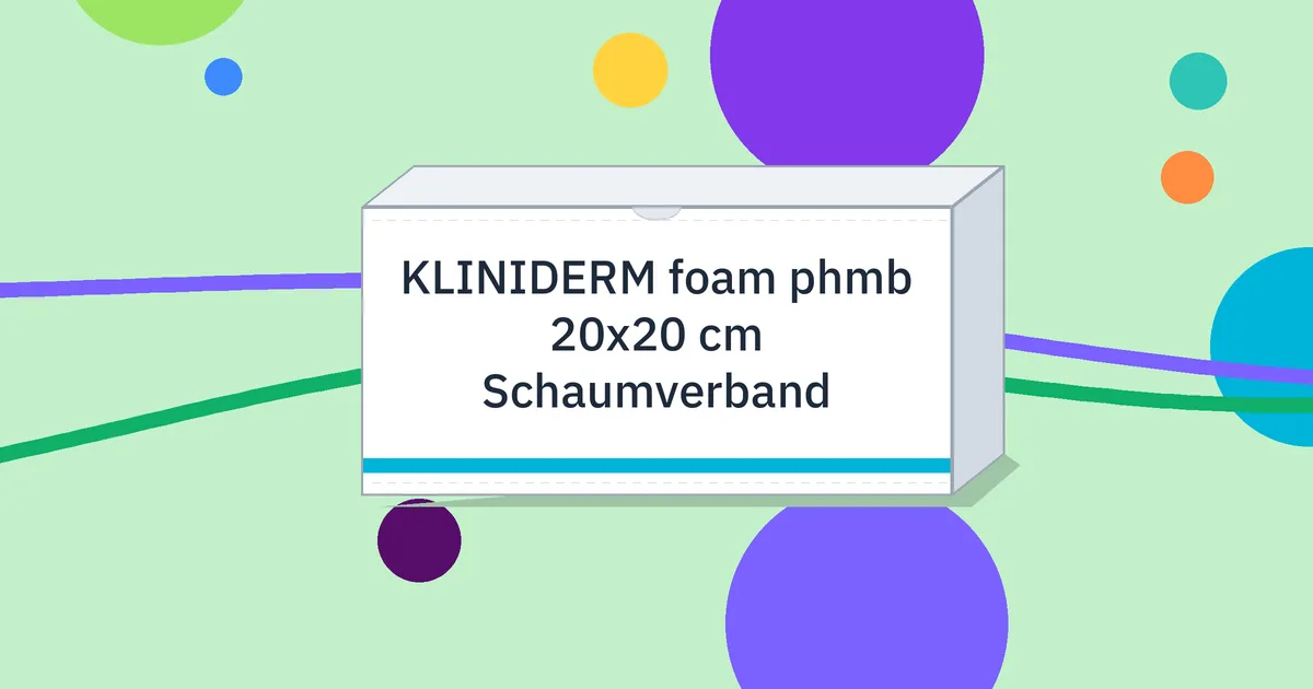 Symbolbild: Packung mit der Aufschrift KLINIDERM foam phmb 20x20 cm Schaumverband (PZN 13197406) – Verfügbarkeit und Bezug in Apotheken in Frankfurt am Main