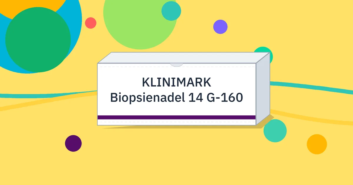 Symbolbild: Packung mit der Aufschrift KLINIMARK Biopsienadel 14 G-160 (PZN 09063083) – Verfügbarkeit und Bezug in Apotheken in Frankfurt am Main