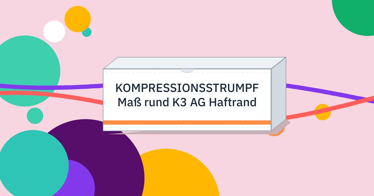 Symbolbild: Packung mit der Aufschrift KOMPRESSIONSSTRUMPF Maß rund K3 AG Haftrand (PZN 10011714) – Verfügbarkeit und Bezug in Apotheken in Frankfurt am Main