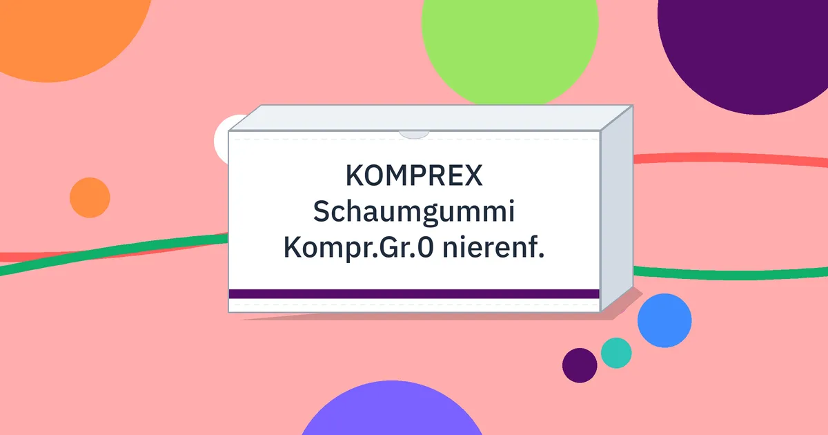 Symbolbild: Packung mit der Aufschrift KOMPREX Schaumgummi Kompr.Gr.0 nierenf. (PZN 00591024) – Verfügbarkeit und Bezug in Apotheken in Frankfurt am Main