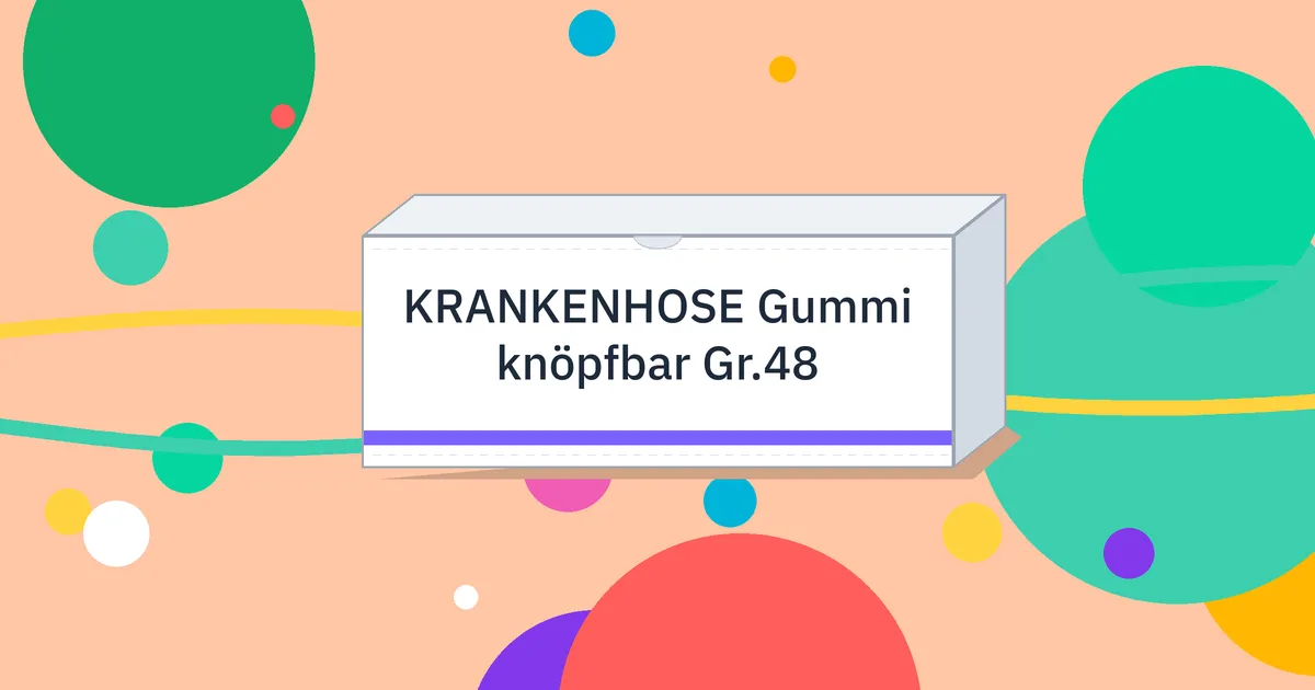 Symbolbild: Packung mit der Aufschrift KRANKENHOSE Gummi knöpfbar Gr.48 (PZN 01979836) – Verfügbarkeit und Bezug in Apotheken in Frankfurt am Main