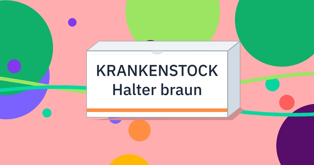 Symbolbild: Packung mit der Aufschrift KRANKENSTOCK Halter braun (PZN 02442073) – Verfügbarkeit und Bezug in Apotheken in Frankfurt am Main
