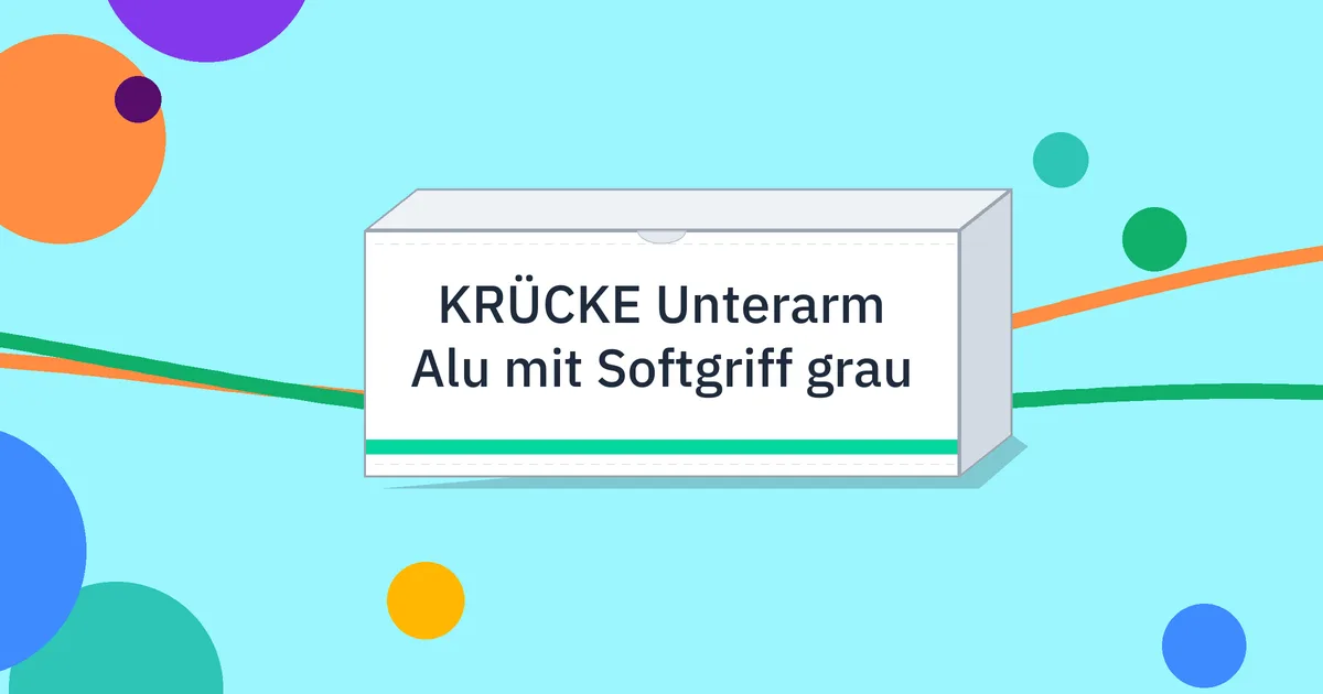 Symbolbild: Packung mit der Aufschrift KRÜCKE Unterarm Alu mit Softgriff grau (PZN 06970633) – Verfügbarkeit und Bezug in Apotheken in Frankfurt am Main