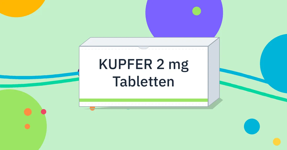 Symbolbild: Packung mit der Aufschrift KUPFER 2 mg Tabletten (PZN 11038750) – Verfügbarkeit und Bezug in Apotheken in Frankfurt am Main