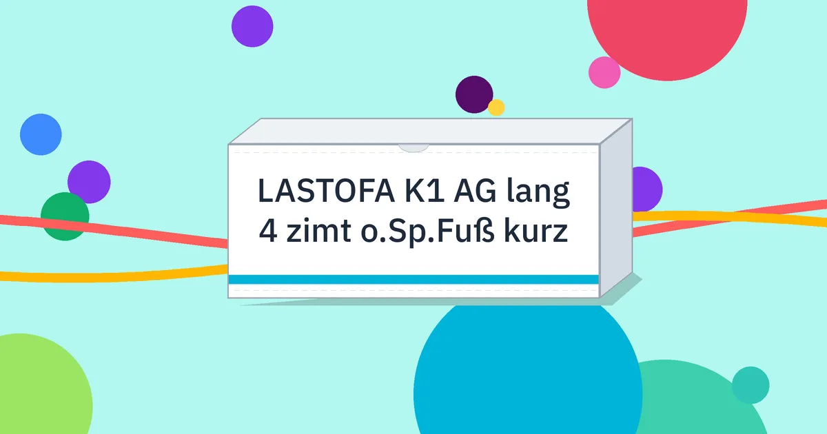 Symbolbild: Packung mit der Aufschrift LASTOFA K1 AG lang 4 zimt o.Sp.Fuß kurz (PZN 13791954) – Verfügbarkeit und Bezug in Apotheken in Frankfurt am Main