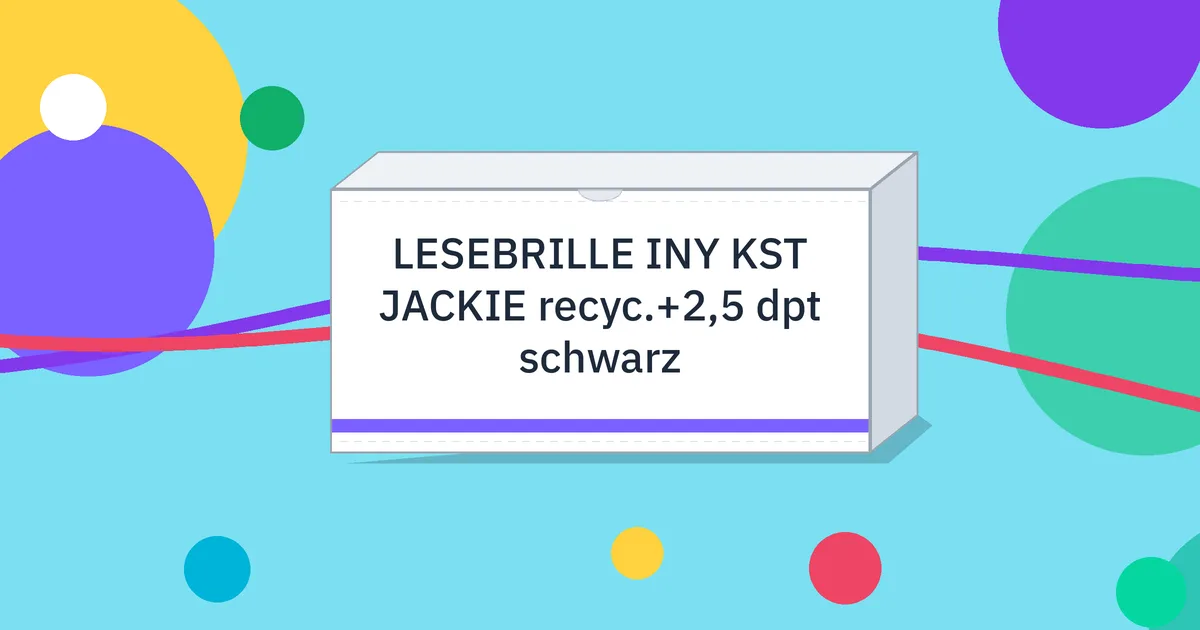 Symbolbild: Packung mit der Aufschrift LESEBRILLE INY KST JACKIE recyc.+2,5 dpt schwarz (PZN 19927834) – Verfügbarkeit und Bezug in Apotheken in Frankfurt am Main