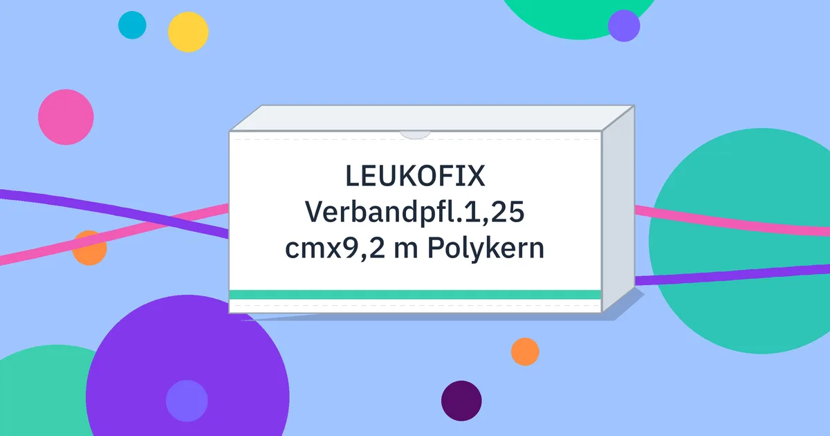 Symbolbild: Packung mit der Aufschrift LEUKOFIX Verbandpfl.1,25 cmx9,2 m Polykern (PZN 19815087) – Verfügbarkeit und Bezug in Apotheken in Frankfurt am Main